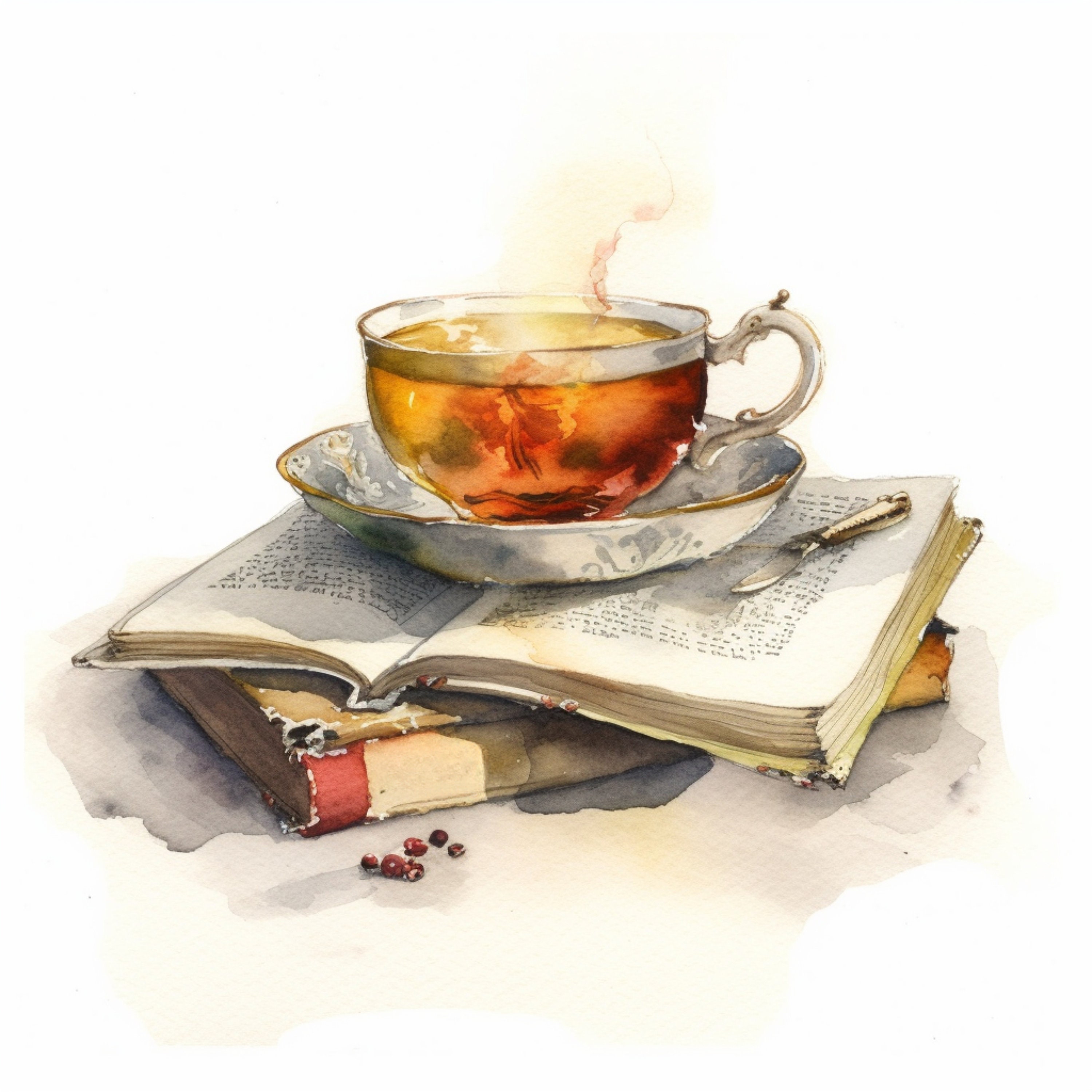 12 Books Tea Clipart, Books Clipart, Tea Wall Art Clipart, Printable ...