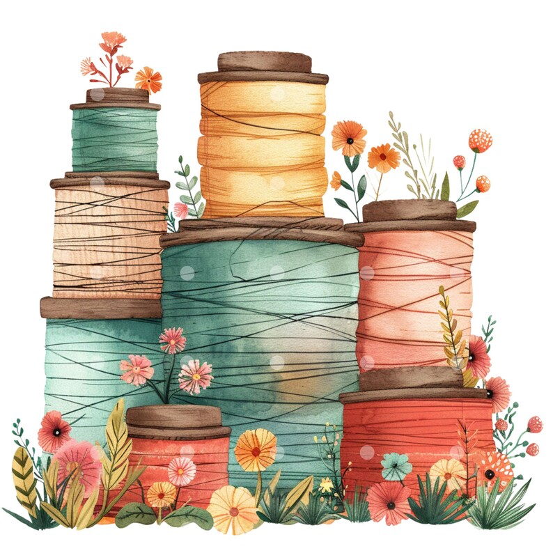 16 Vintage Spools Cliparts, PNG Clipart, Watercolor Spools. Printable ...