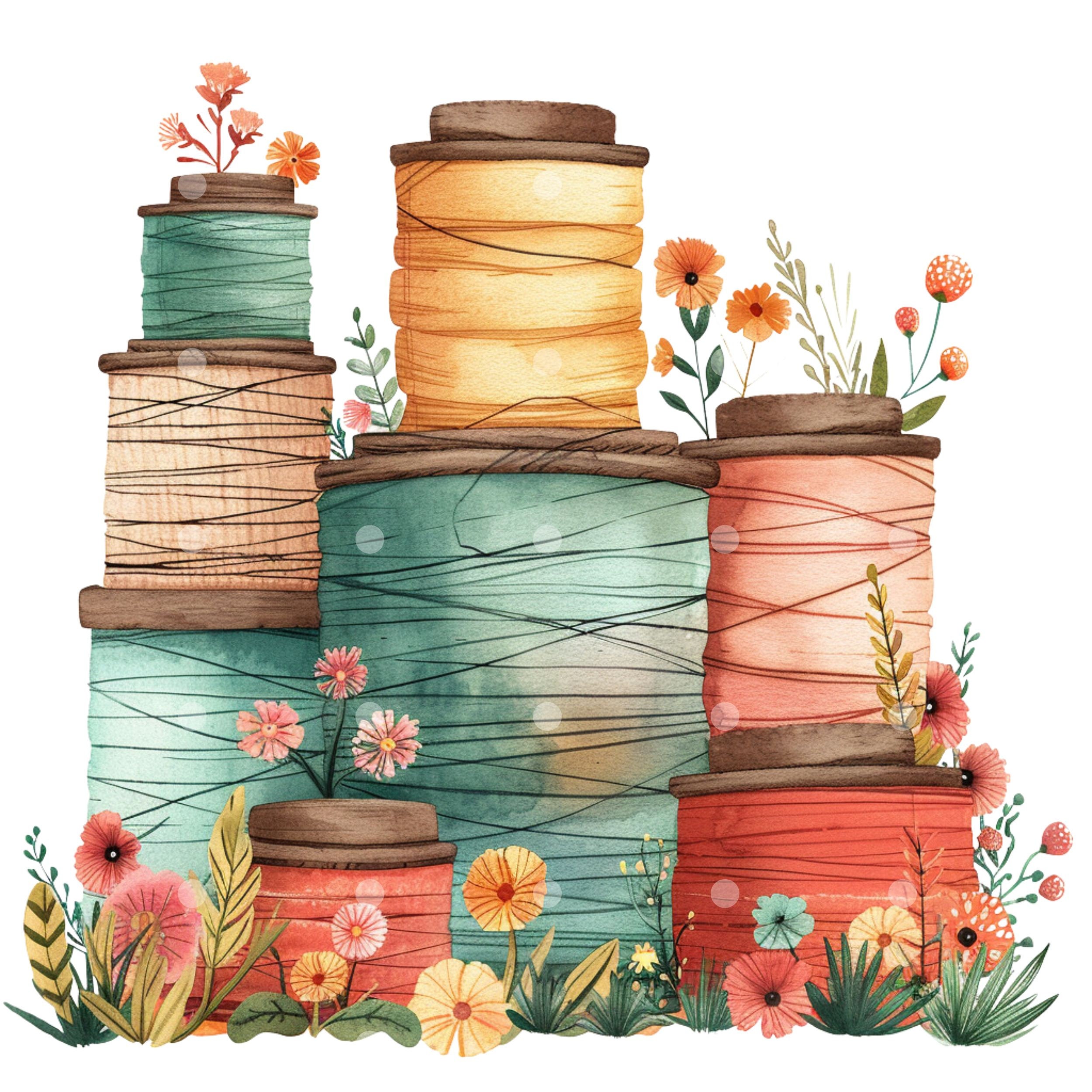 16 Vintage Spools Cliparts, PNG Clipart, Watercolor Spools. Printable ...