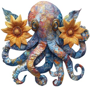 12 PATCHWORK FLORAL OCTOPUS Digital Images, Patchwork Octopus Clipart ...