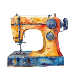 Funny Sewing Machine Watercolor Clipart, Playful Design (PNG) - Etsy