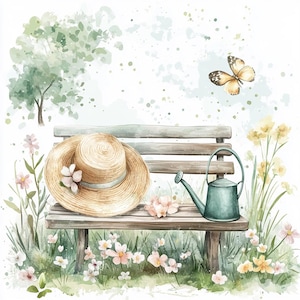 Watercolor Gardening Clipart Bundle: Garden Tools, Water Cans (digital ...