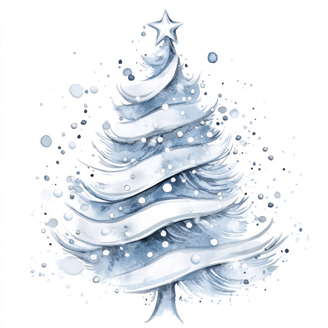 Watercolor Christmas Tree Clipart: Gold & Silver Holiday Art (digital ...