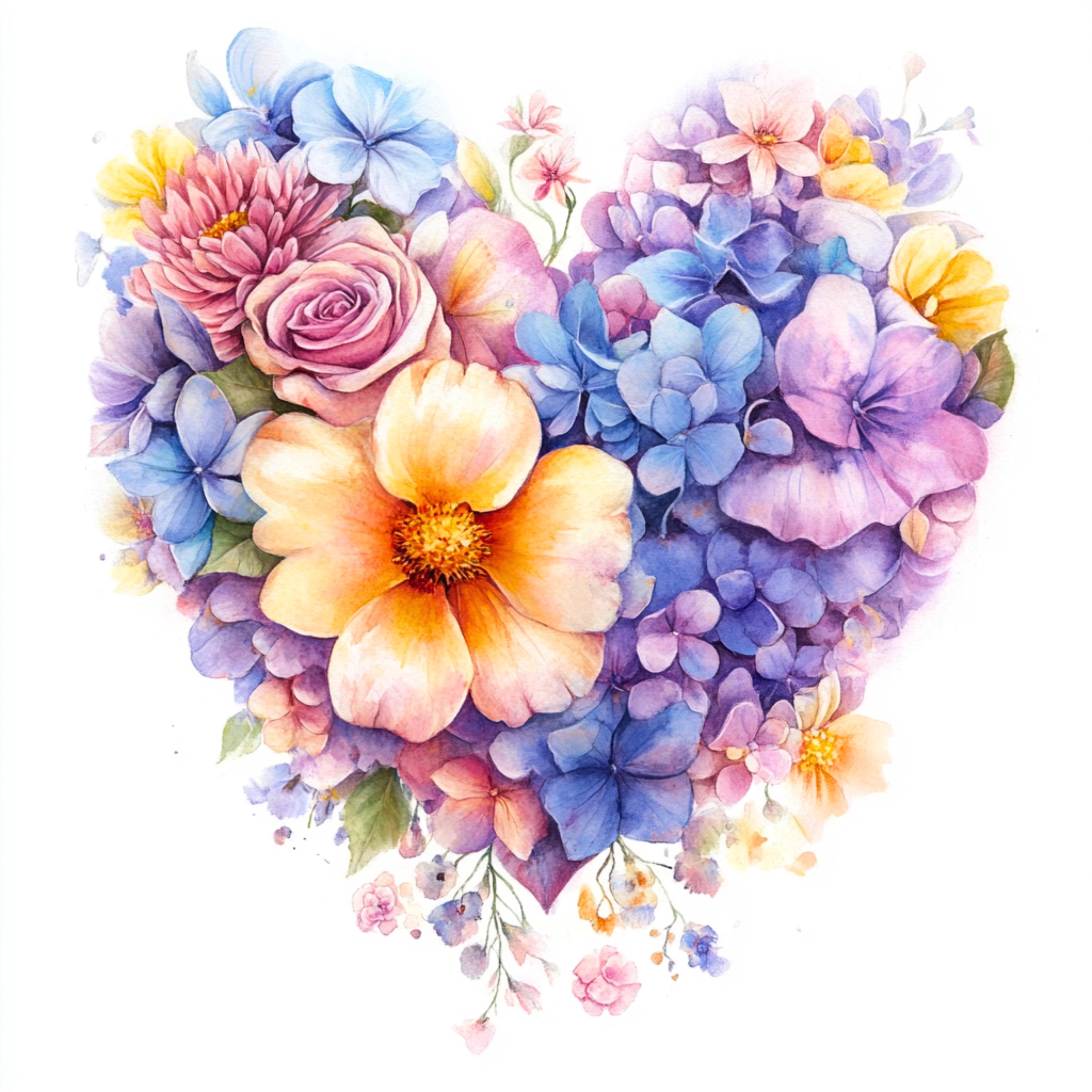 Floral Heart Clipart: Valentine's Day Flower Art (digital Download) - Etsy