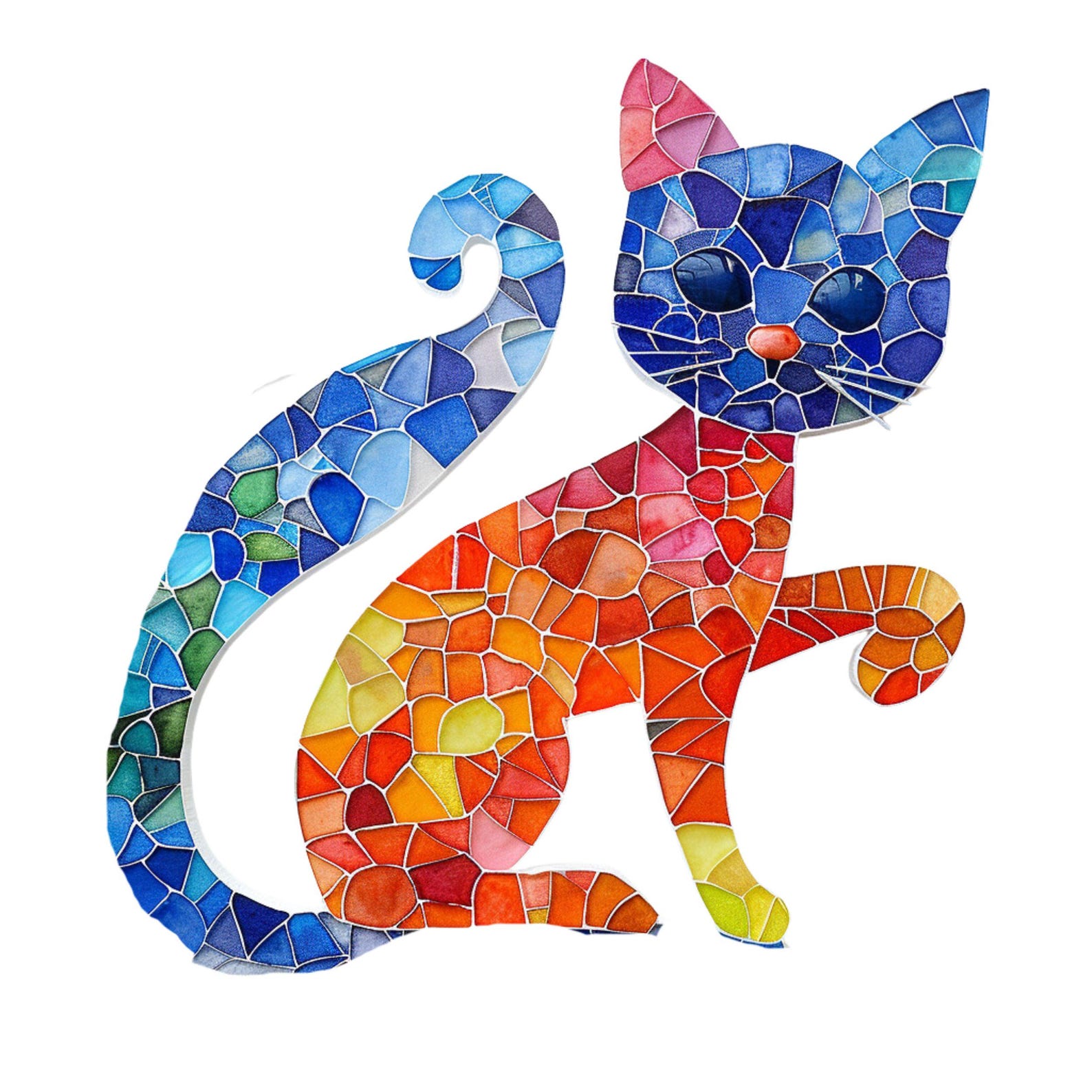 12 MOSAIC CAT CLIPARTS, Png Patchwork Cat Image, Mosaic Cat Wall Art ...