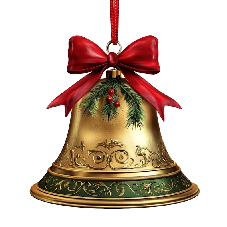 Christmas Bell Ornament Clipart: Festive Digital Image (PNG) - Etsy