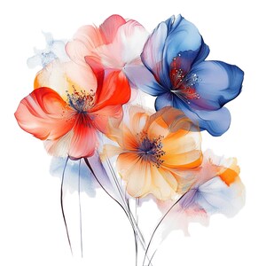 Abstract Watercolor Flower Clipart: Transparent PNG Set (digital ...