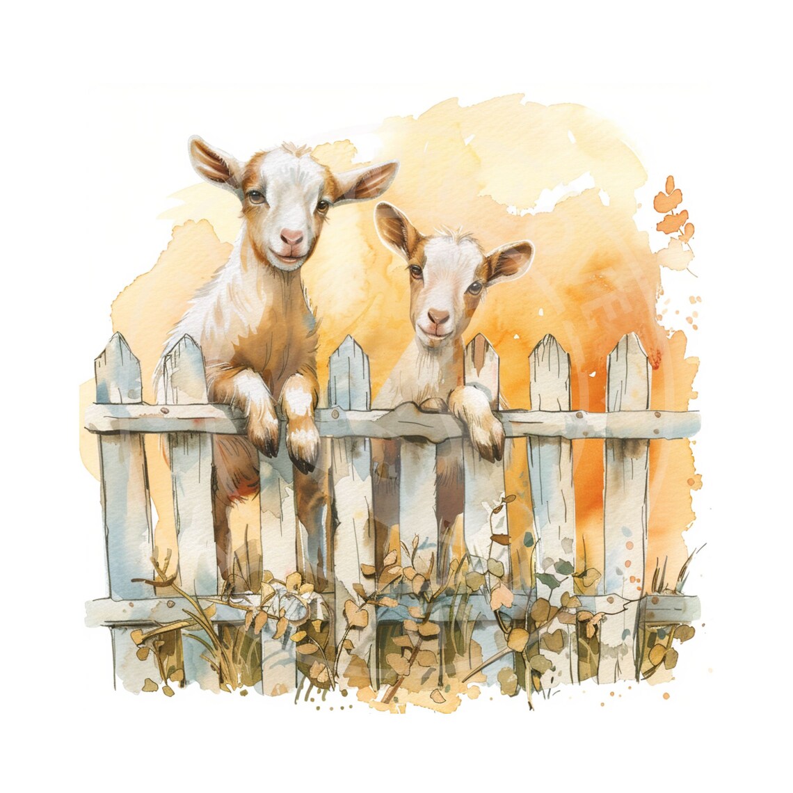 12 JPG Cute Goats on a Fence, Goat on a Farm Clipart, Printable ...