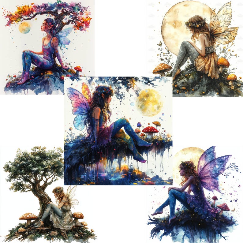 Watercolor Forest Fairy Clipart, Cute Fantasy Art (JPG) - Etsy