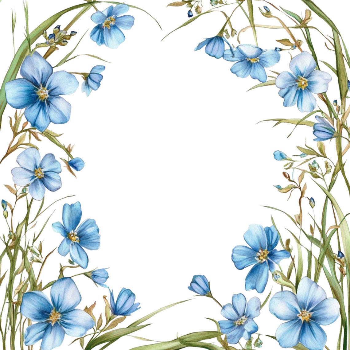 Blue Wildflower Frame Clipart: Watercolor PNG (digital Download) - Etsy