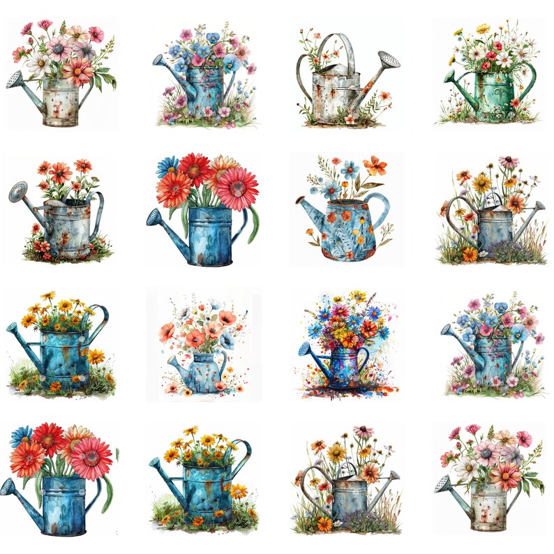 12 Vintage Gardening Tools Clipart Bundle, Watering Can, High Quality ...