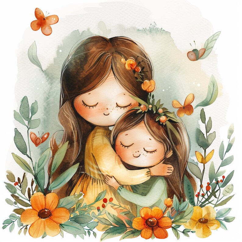 20 Watercolor Cute Mother's Day Clipart, Kawaii Mothers Day ...