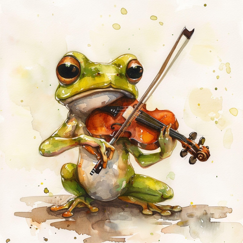 Frog Playing Violin Watercolor Clipart (JPG Image) - Etsy Canada