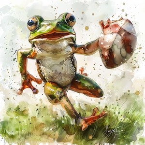 12 FROG PLAYING FOOTBALL Clipart, Jpg Image of Frog Sportsman, Frog and ...
