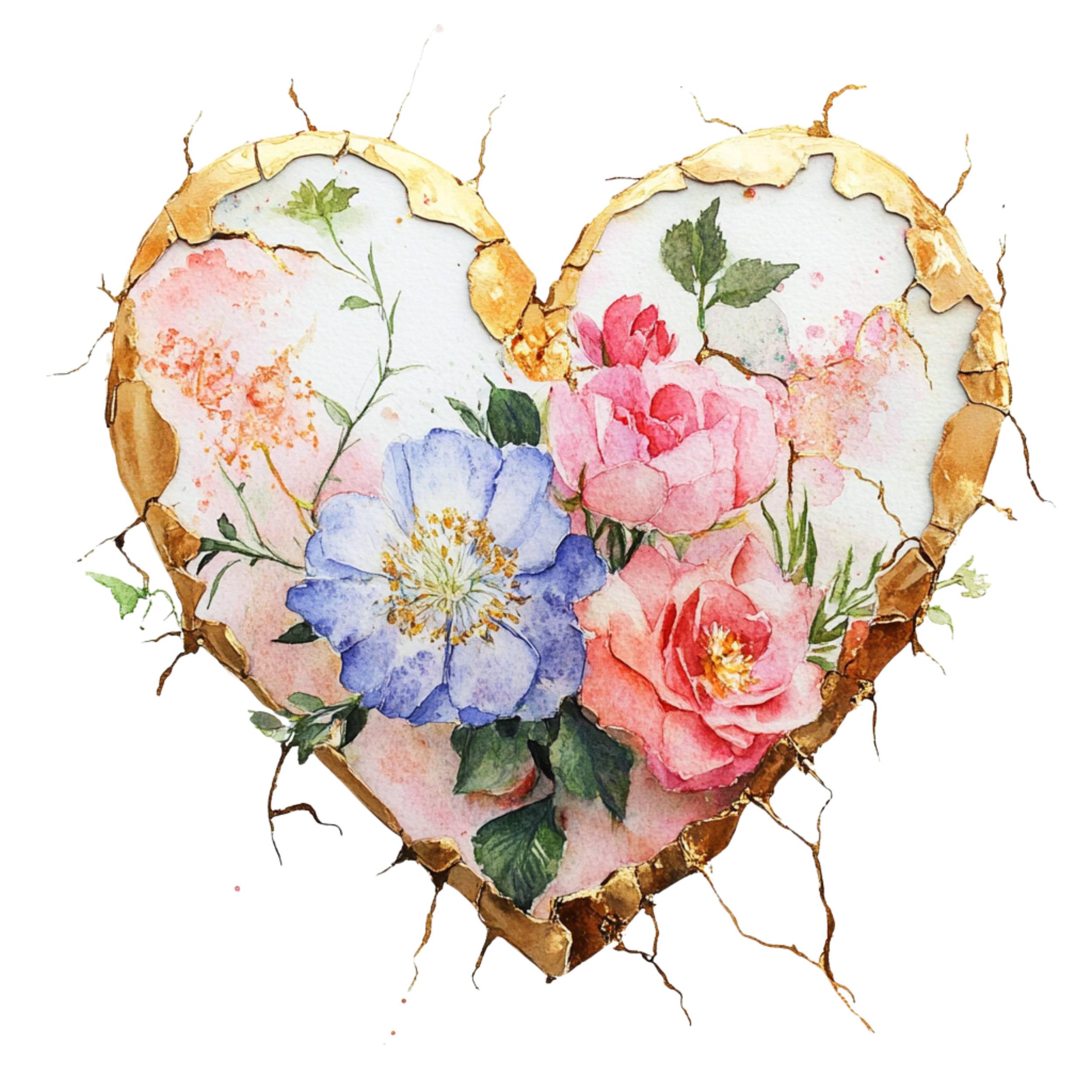 Pastel Floral Heart Clipart: Romantic Valentine's Day PNG (digital ...