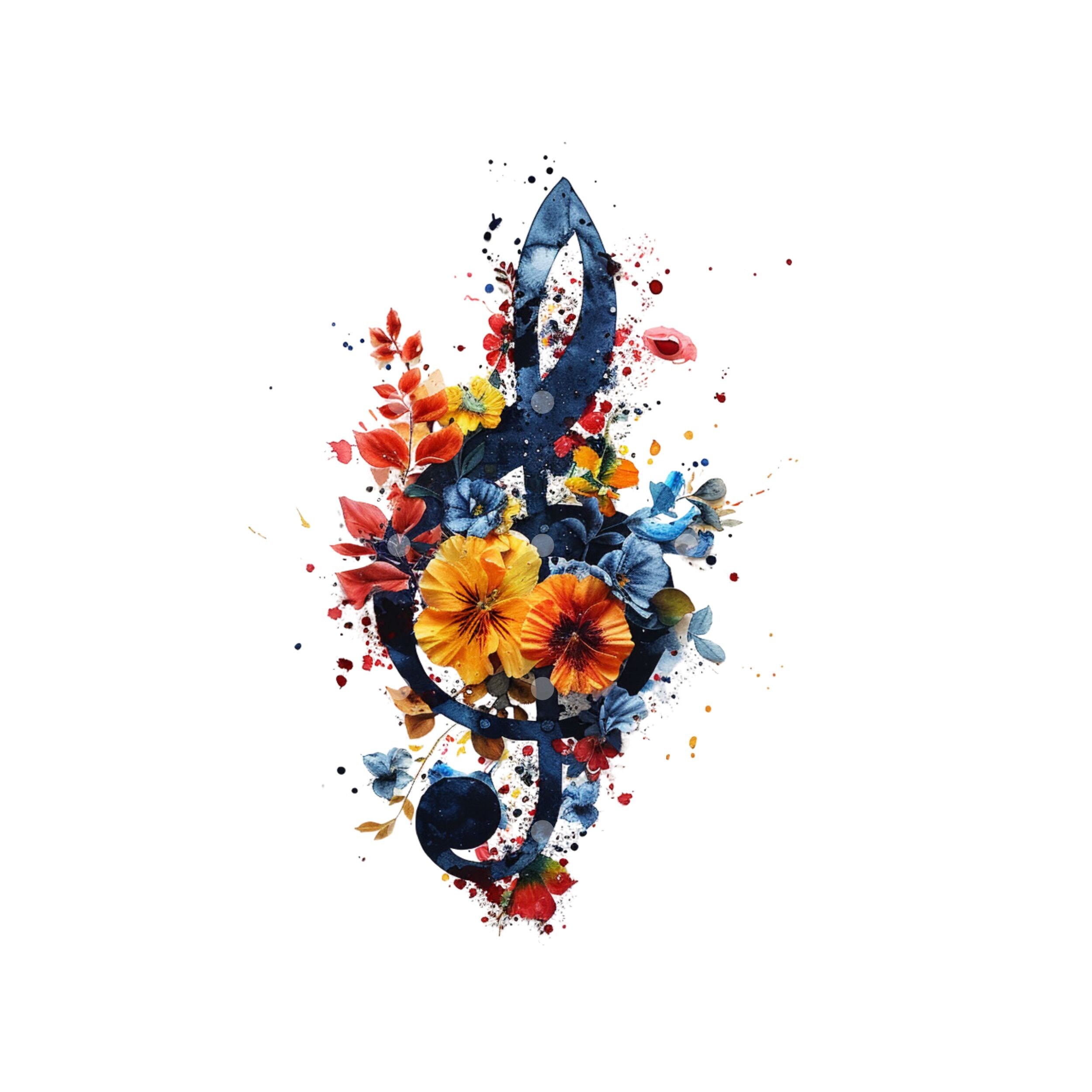 Floral Music Notes Clipart, PNG, Flower Graphics (digital Download ...