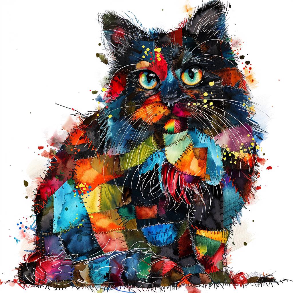 Patchwork Cat Clipart: Multi-color Quilted PNG Images (digital Download ...