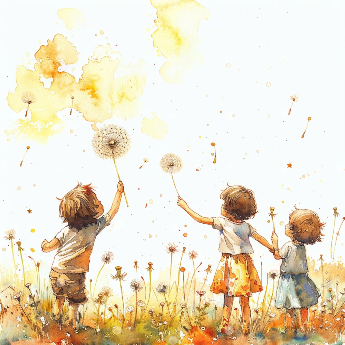 Watercolor Kids Playing Clipart: Dandelion Nursery Art (instant ...