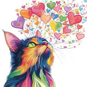 12 PNG Rainbow Cat Hearts Valentine’s Day Clipart, Cute Cat Love ...