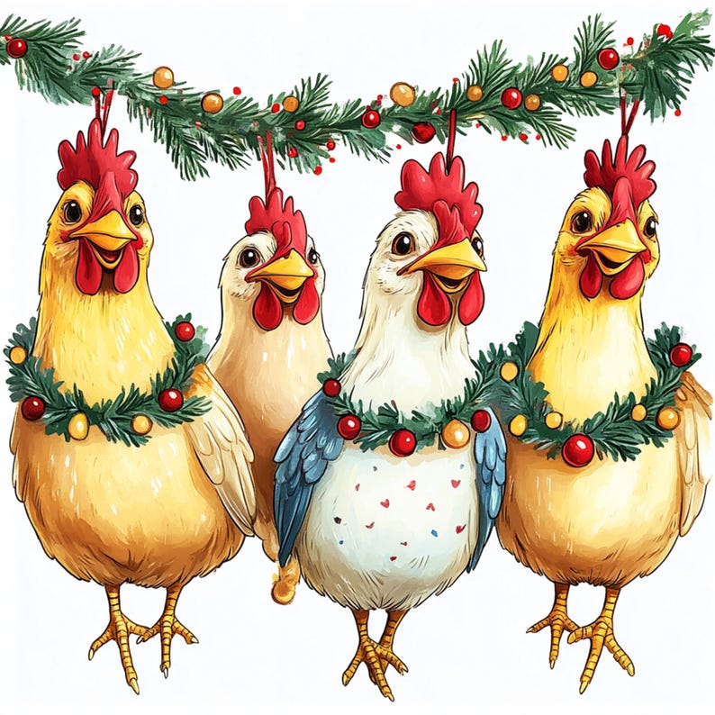 Christmas Chicken Clipart: Festive Holiday Designs (digital Download ...