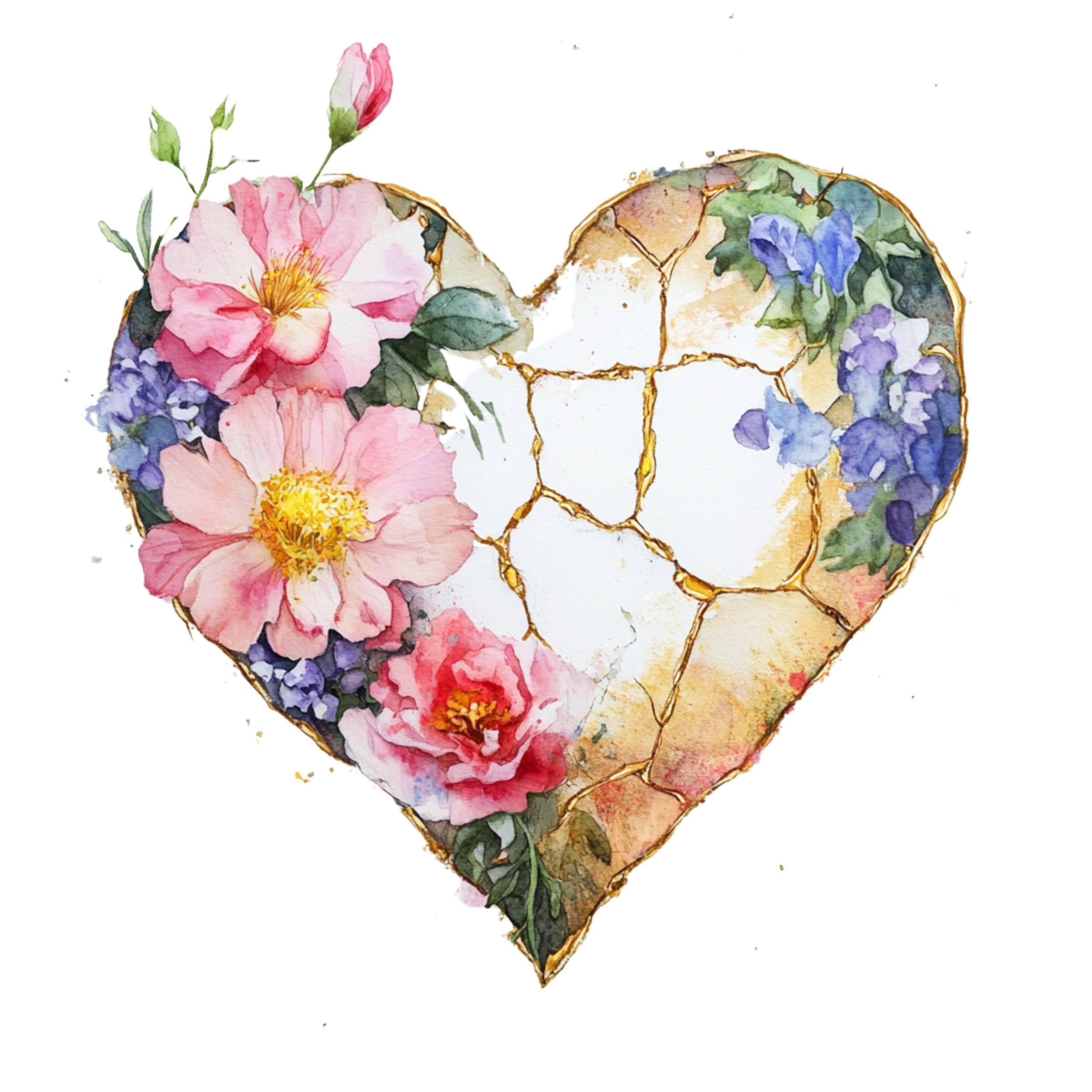 Pastel Floral Heart Clipart: Romantic Valentine's Day PNG (digital ...