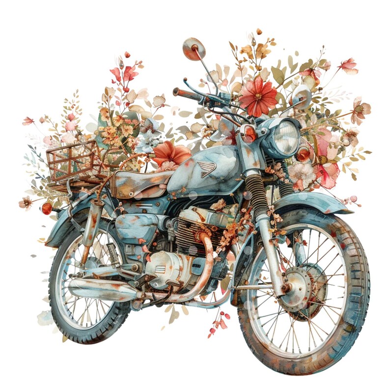 12 Floral Motor Bike Clipart, PNG, Bike With Flowers. Watercolor ...