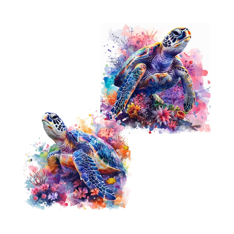 14 OCEAN TURTLE CLIPARTS, Watercolor Images of Sea Turtle, Digital ...