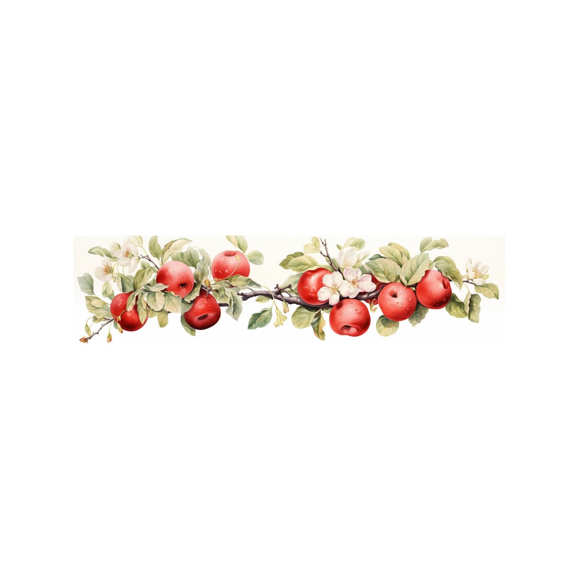 Watercolor Apple Branch Border Clipart: Floral Image (JPG, PNG), Spring ...