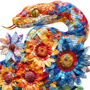 Floral Snake Patchwork Clipart: Mystical Reptile PNG (digital Download ...