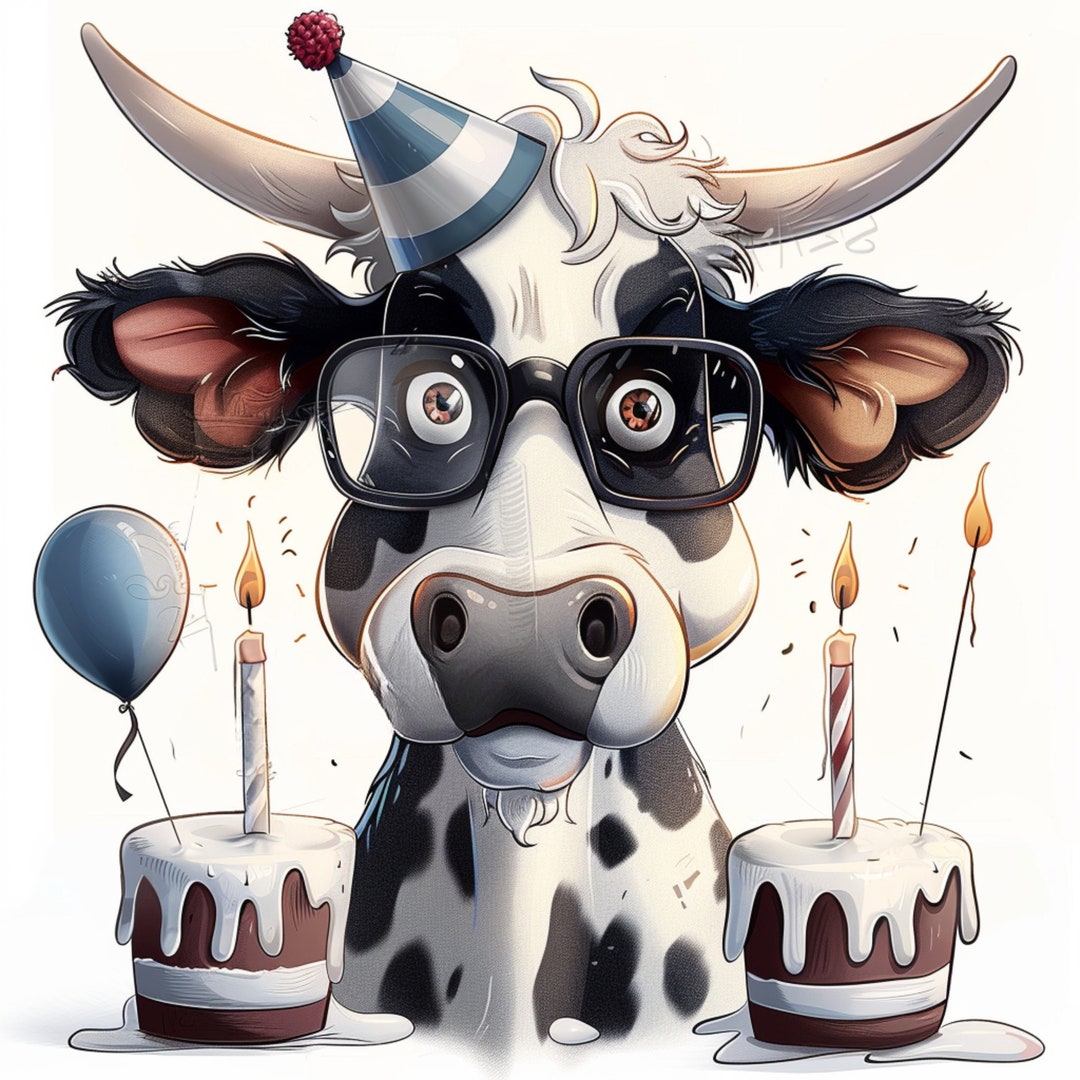 Funny Cow Birthday Clipart: Watercolor Cow Bundle (12 JPG) (commercial ...