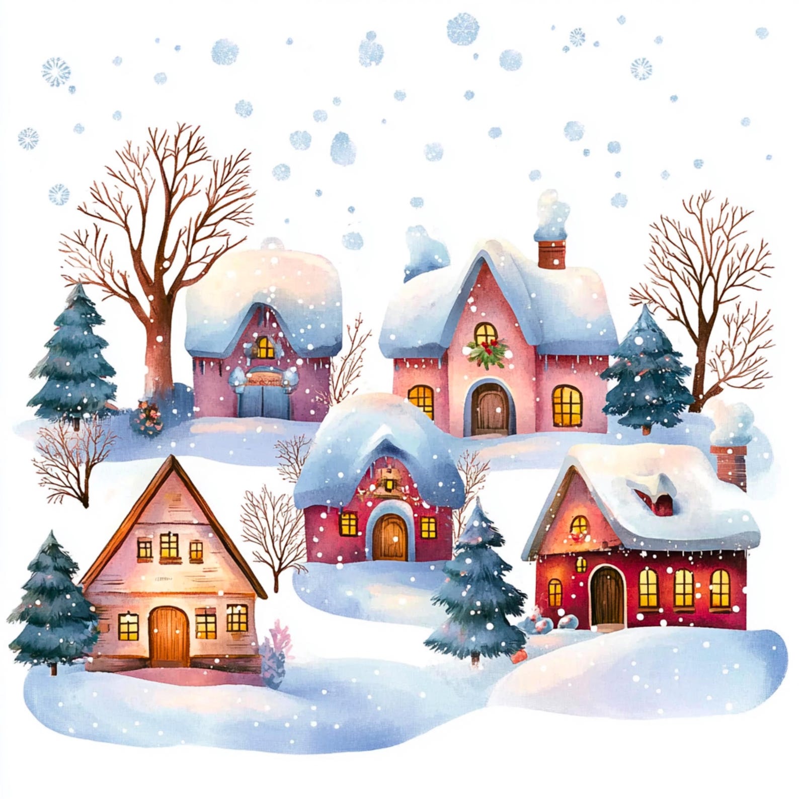 Christmas Village Clipart: Festive Winter Landscape (digital Download ...