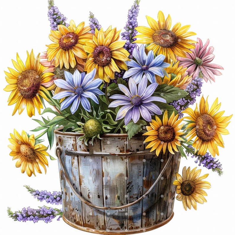 12 JPG Flower Buckets Clipart, Bucket With Flowers, High Quality ...