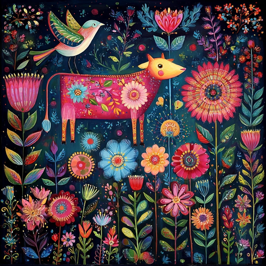 11 Cow Scandinavian Folk Art Clipart JPG, Nordic Bull Illustration ...