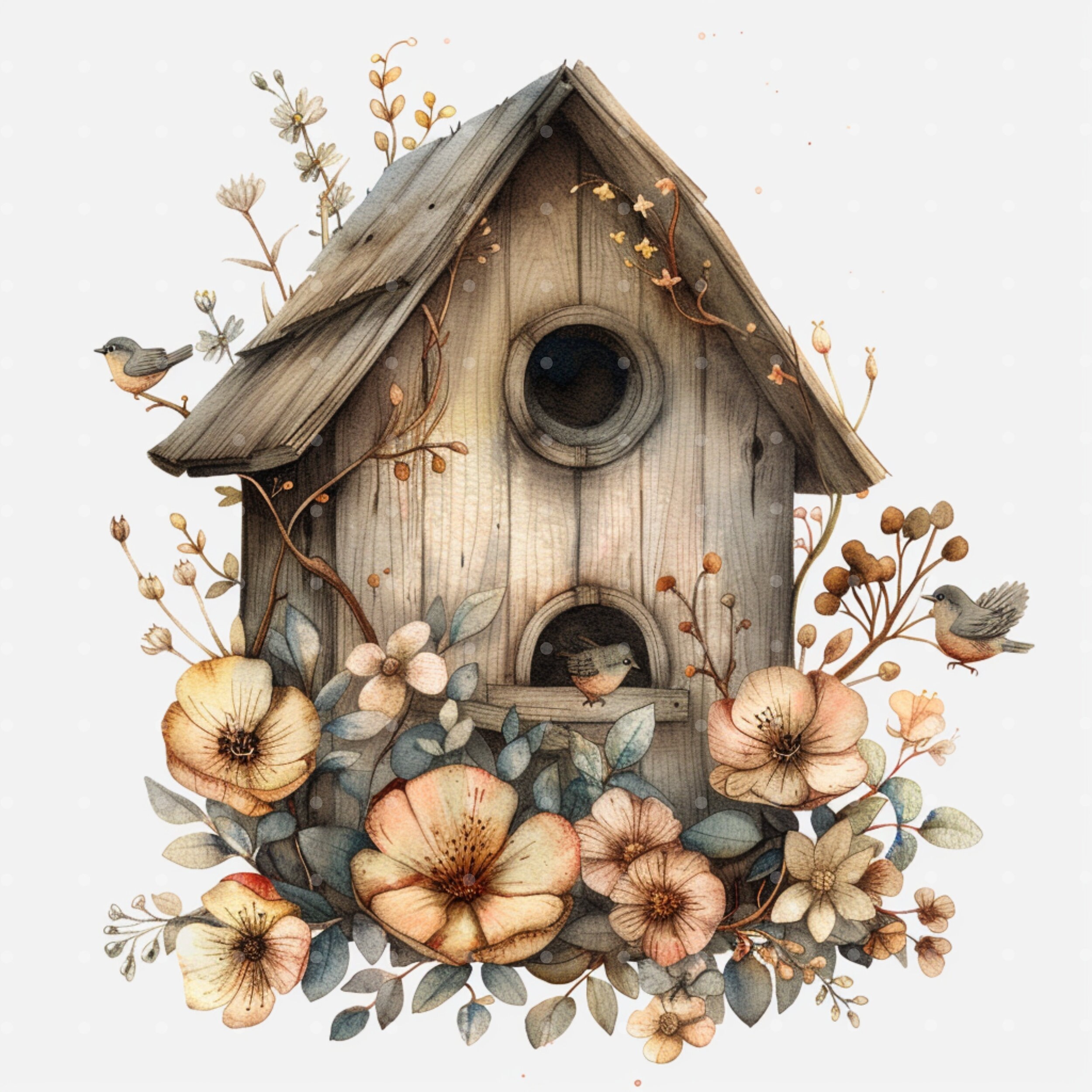 15 JPG Birdhouse Clipart, Bird House Clipart, Printable Watercolor ...