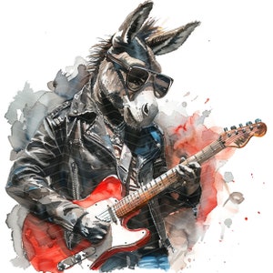 10 Rocker Donkey Cliparts, JPG Donkey Image, Donkey Playing Guitar ...