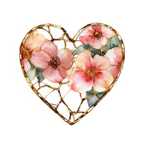 Pink Floral Heart Clipart: Valentine's Day PNG (digital) - Etsy
