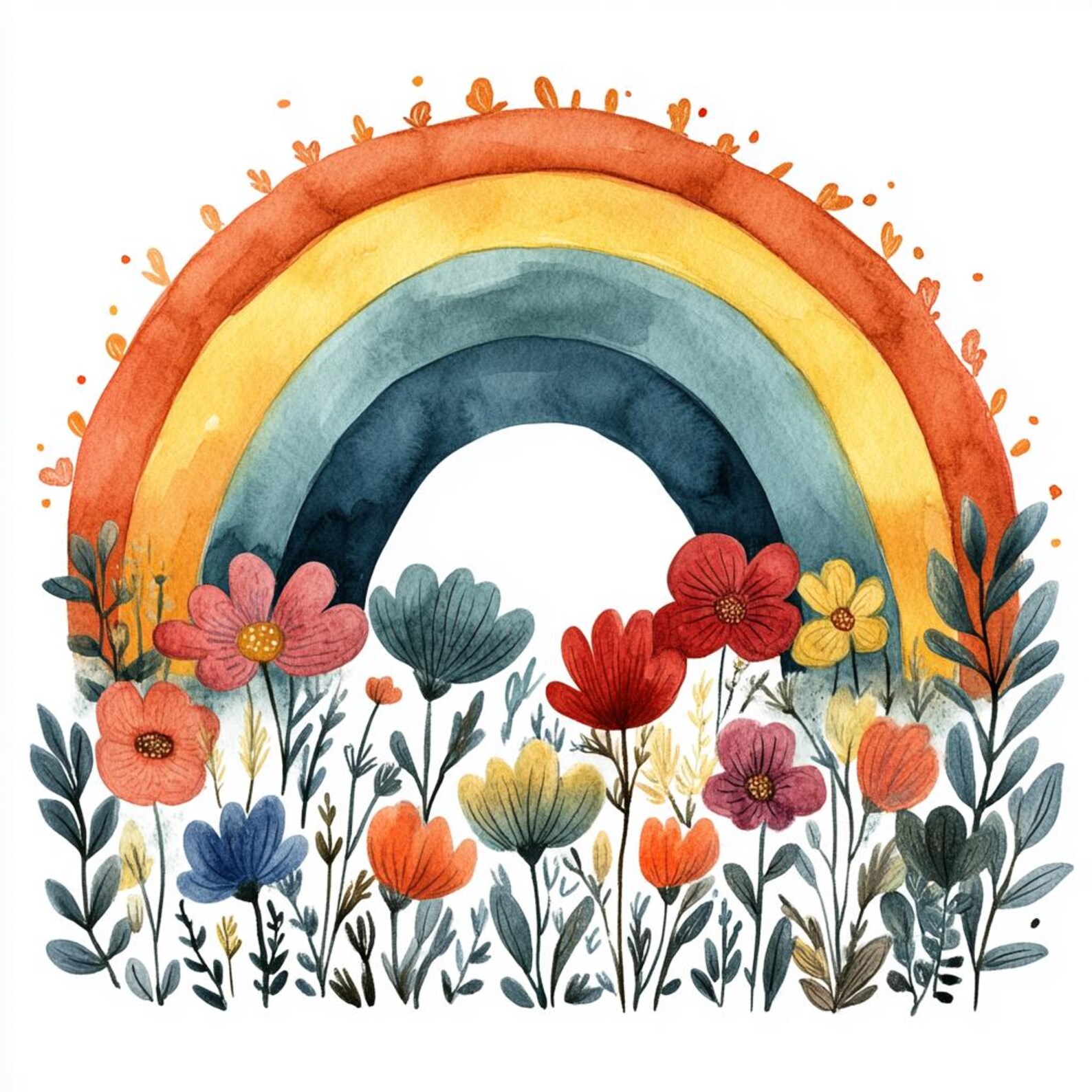 Watercolor Rainbow Flowers Clipart: Floral Art, JPG (digital Download ...