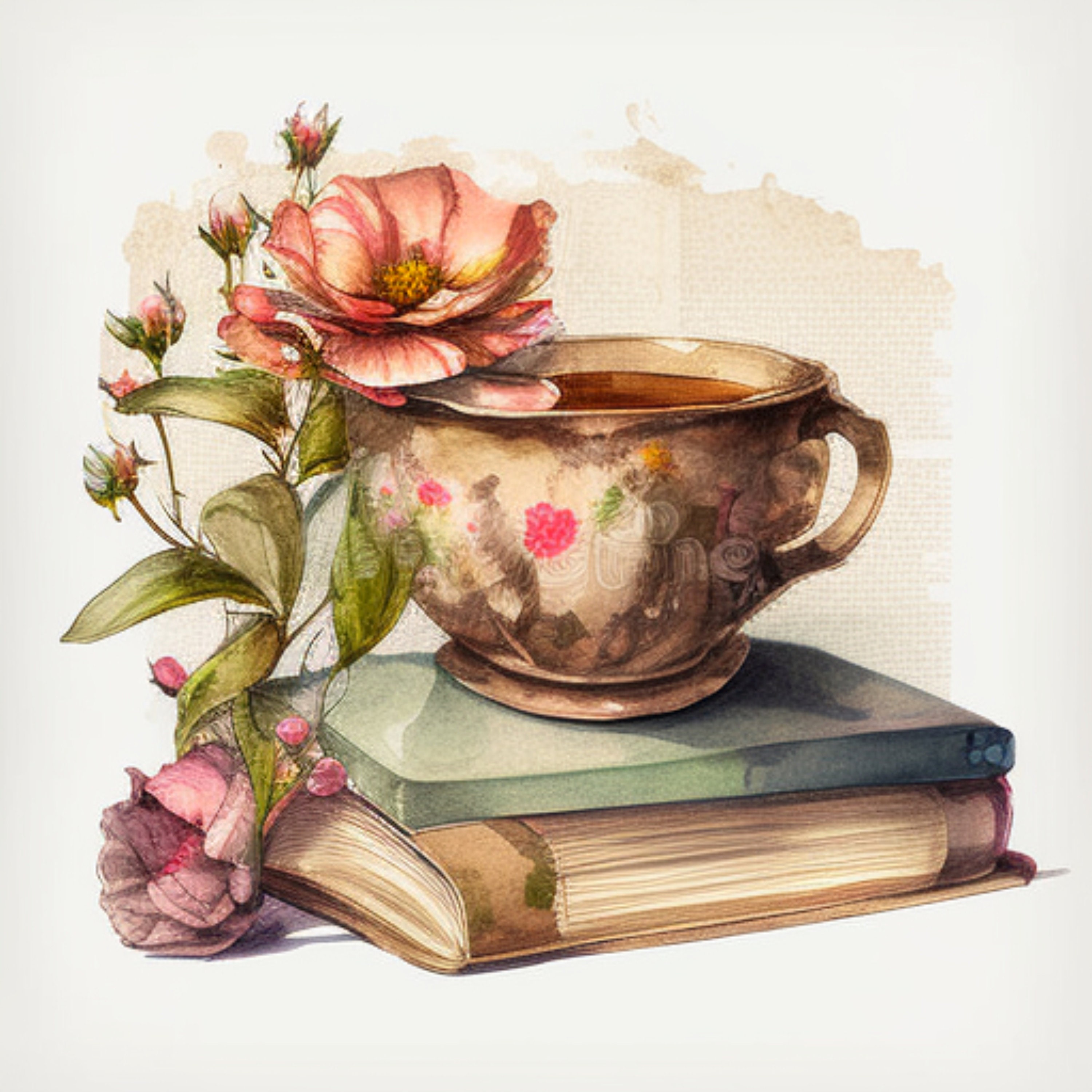 12 Books Tea Clipart, Books Clipart, Tea Wall Art Clipart, Printable ...