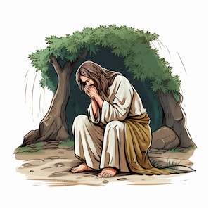 Jesus Praying Watercolor Clipart: Gethsemane Easter Art (digital ...