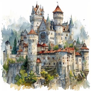 Watercolor Medieval Castle Clipart: Knight's Castle Images (digital) - Etsy