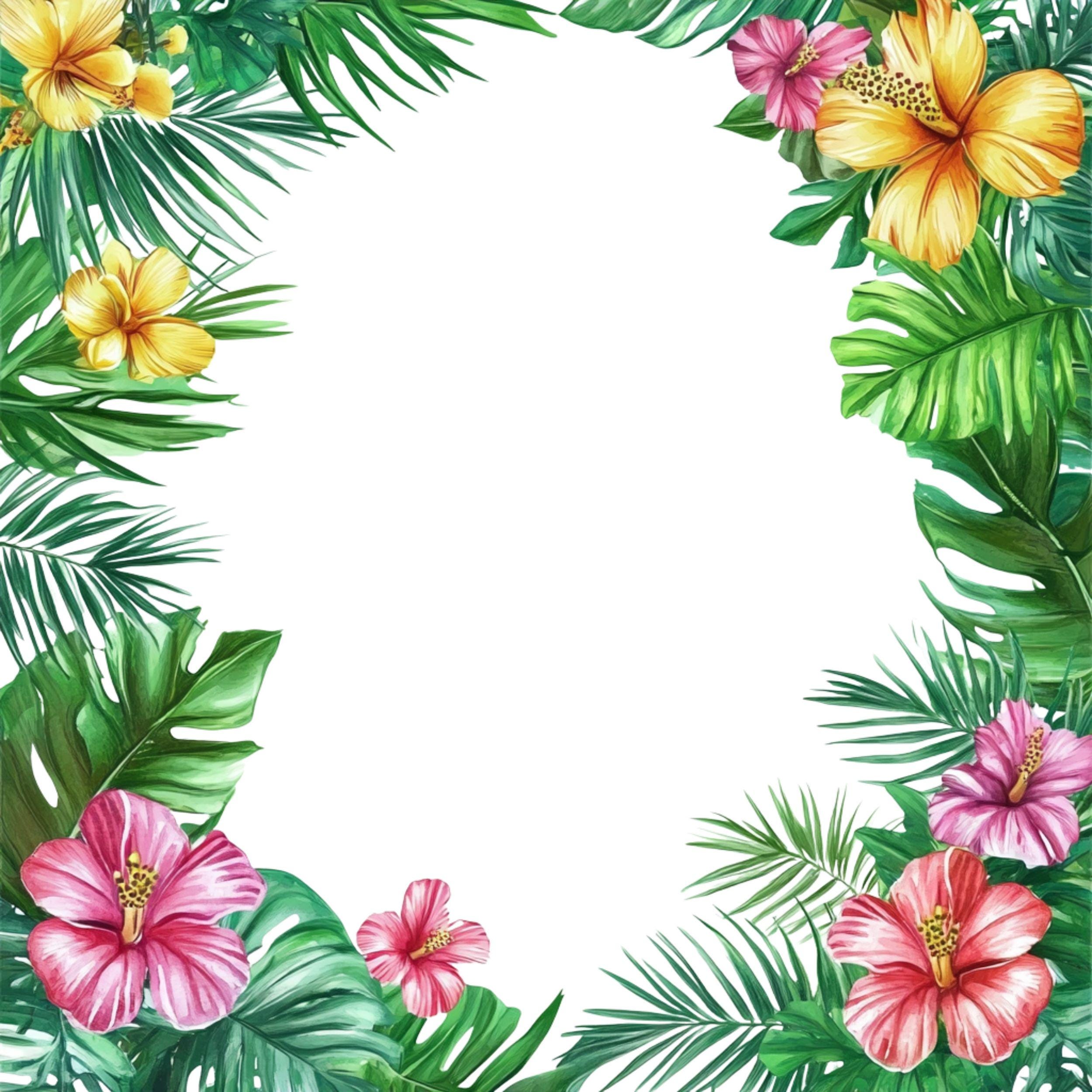 Tropical Watercolor Flower Frames Clipart: Hibiscus PNG (digital ...