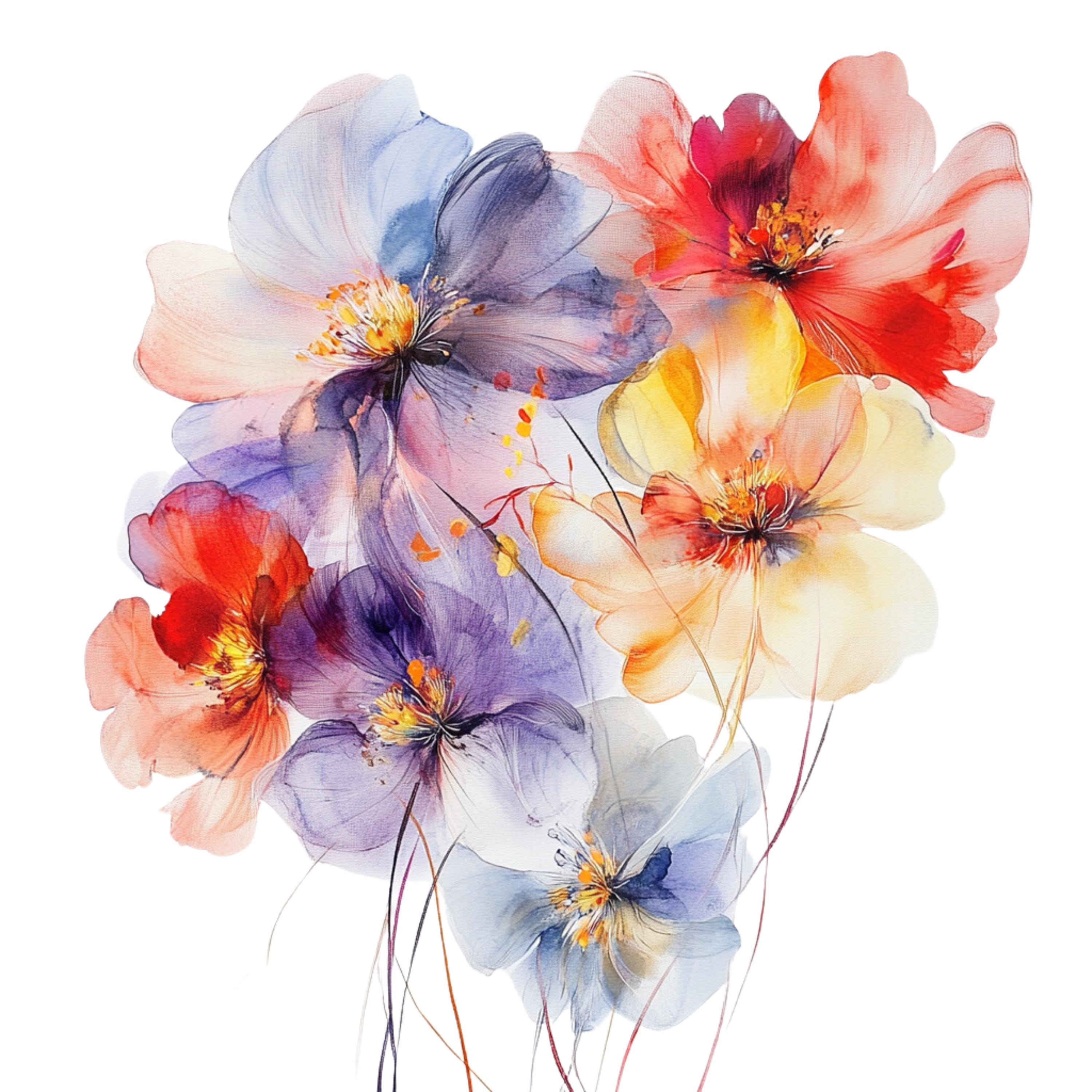 Abstract Watercolor Flower Clipart: Transparent PNG Set (digital ...