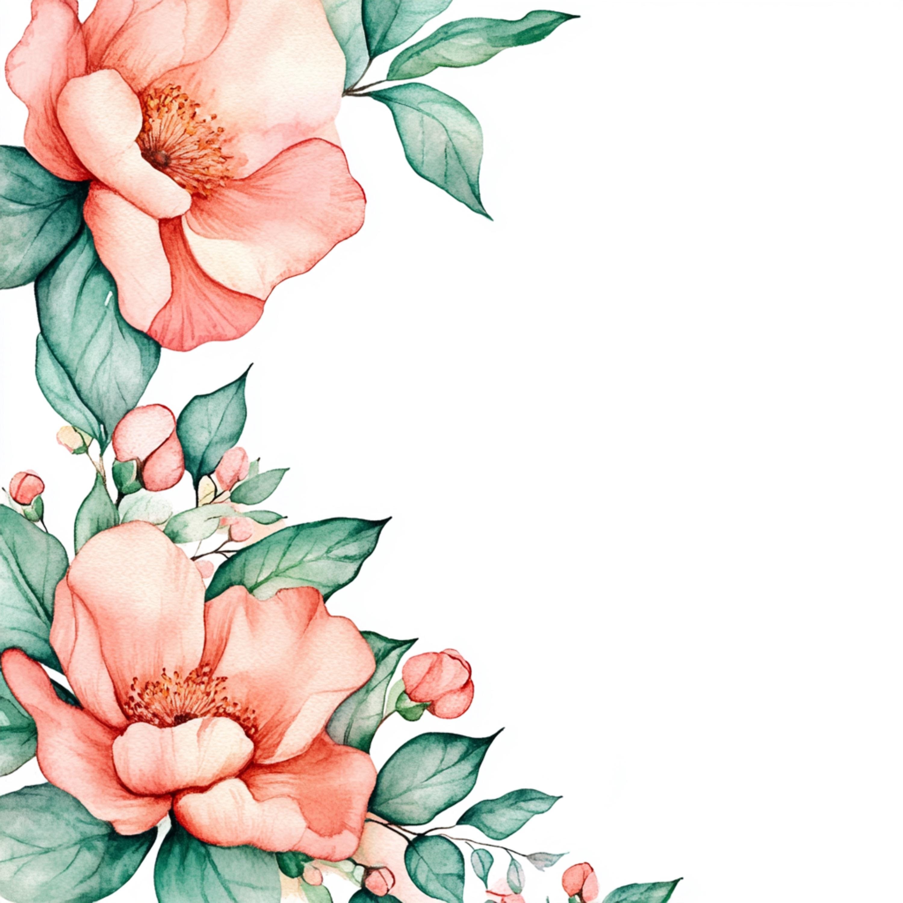 Peach Floral Frame Clipart: Watercolor Flower Borders (digital Download ...
