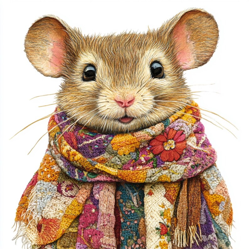 Watercolor Mouse Patchwork Clipart: Vintage Scrapbooking Art (digital ...