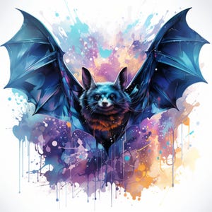 12 Bat Neon Clipart, Bat Clip Art Wall Art, Watercolor Bat Clipart ...