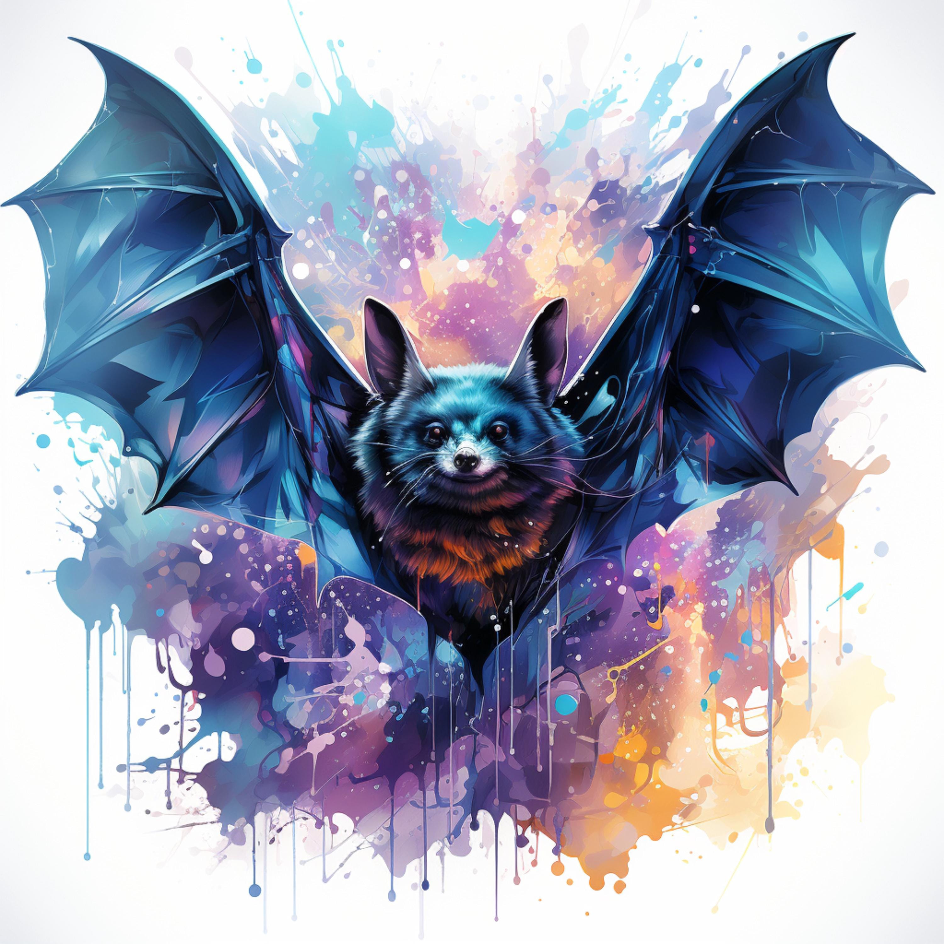 12 Bat Neon Clipart, Bat Clip Art Wall Art, Watercolor Bat Clipart ...