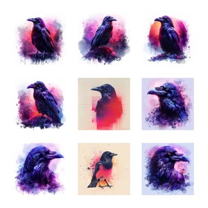 Neon Crow Clipart: Watercolor Rainbow Crow Bundle (JPG) - Etsy