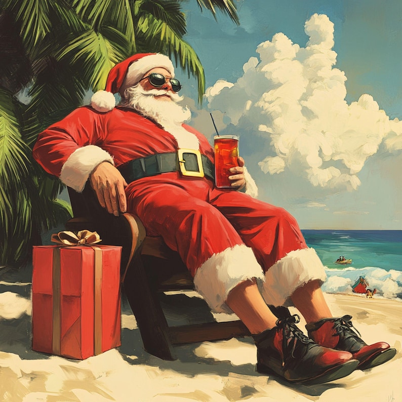 Santa on Vacation Digital Images: Seaside Holiday (commercial Use) - Etsy