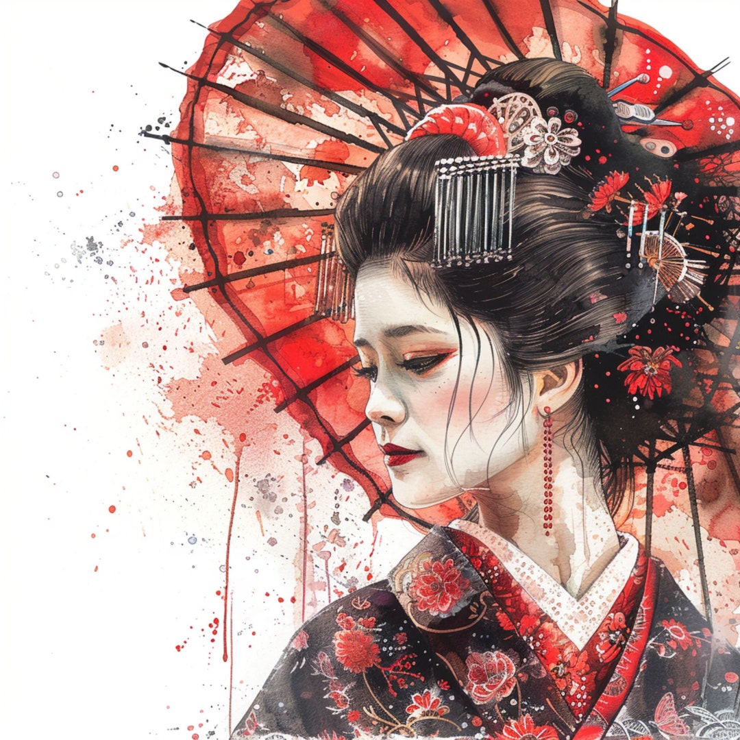 12 Geisha Cliparts, JPG Geisha Image, Watercolor Geisha Image, Japanese ...