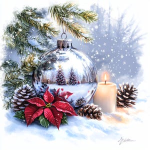 Silver Christmas Ornament Digital Image: Holiday Decoration (digital ...